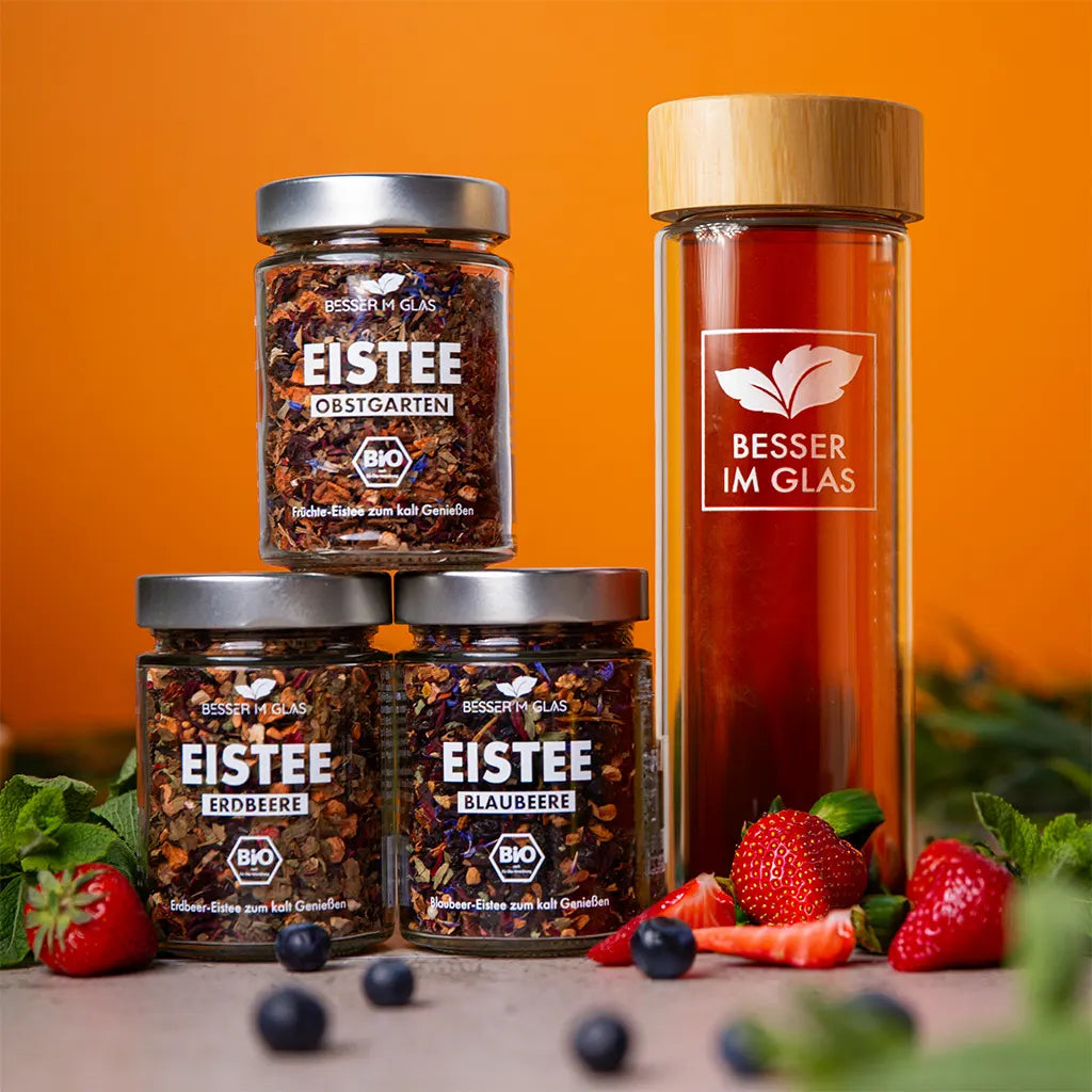 Fruity Eistee Set mit Flasche | Bio Eistee Set | Besser im Glas